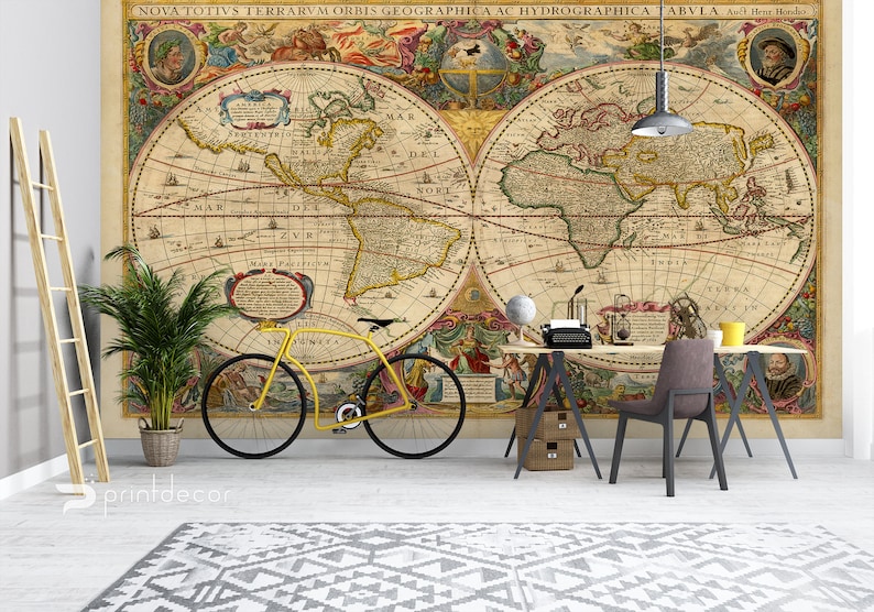 Beautiful Old World Map WALL MURAL Colorful Map Wallpaper - Etsy