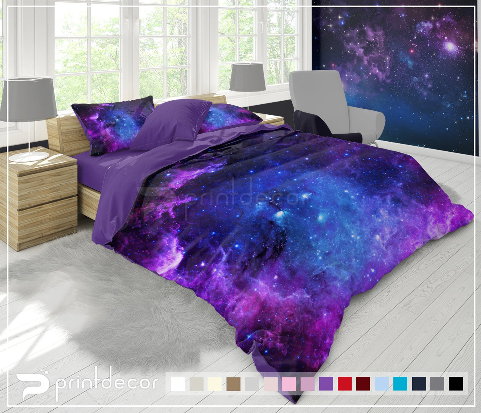 Purple Nebula Bedding Set Galaxy Duvet Cover Set Deep Space - Etsy ...