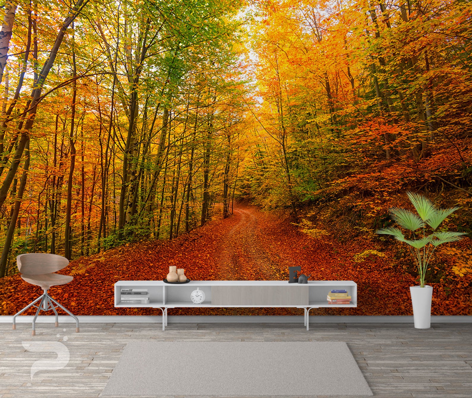 Autumn Forest Path WALL MURAL Colorful Forest Wallpaper - Etsy