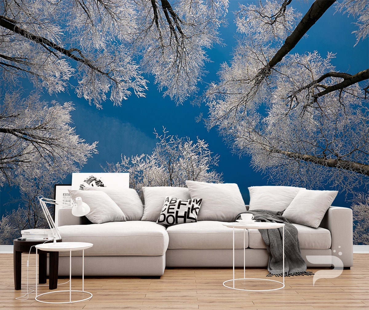 Winter Treetop WALL MURAL Forest Wall Covering Snowy Forest | Etsy