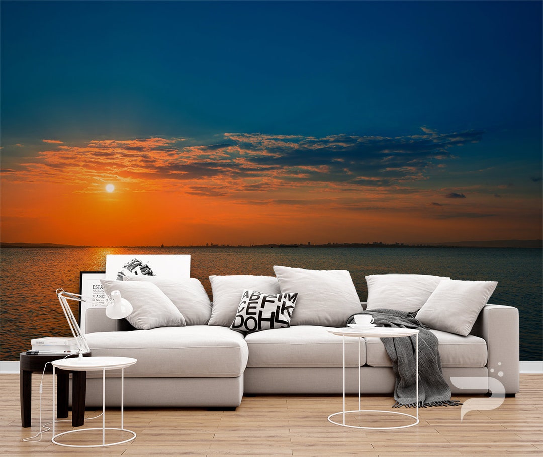 Sunset Over the Sea WALL MURAL, Beach Wallpaper Mural, Large Wall Mural ...