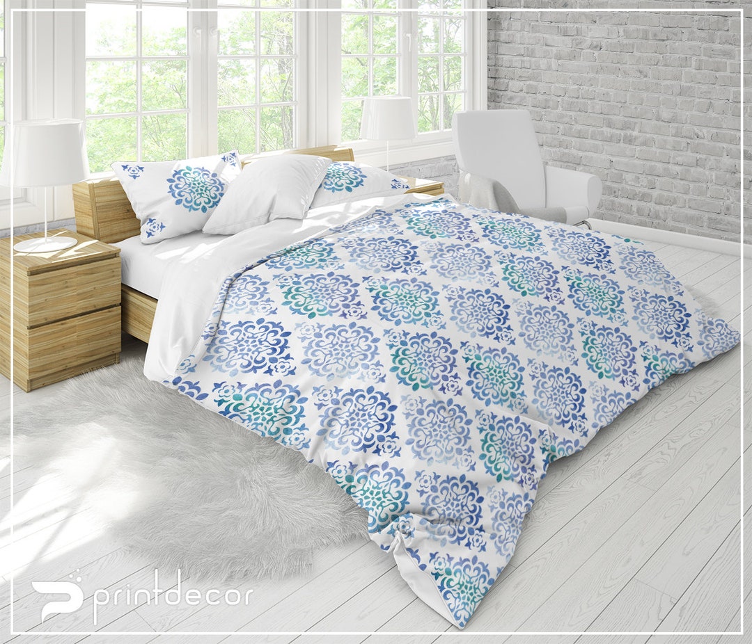 Damask Bedding, Damask Duvet Cover Set, Watercolor Bedding, Geometry ...
