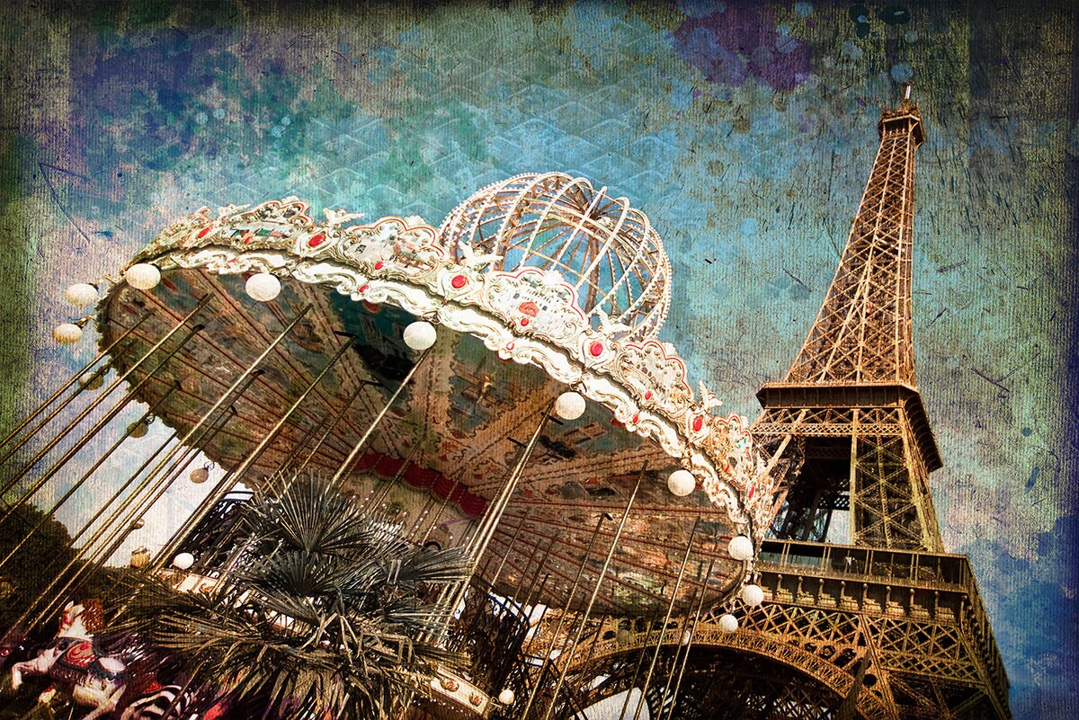 Paris Carousel WALL MURAL Paris Wall Covering Eiffel Tower | Etsy
