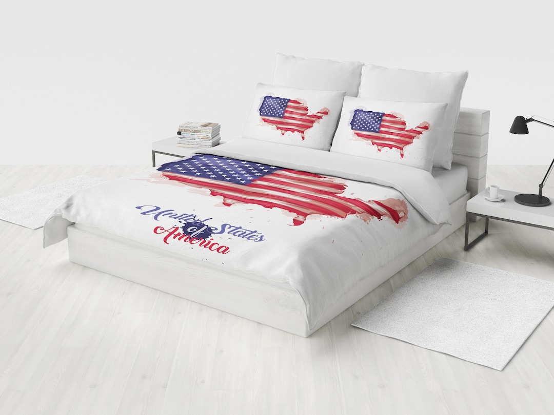 US Map Bedding, Watercolor Map Duvet Cover Set, USA Map Bedding, Unite ...