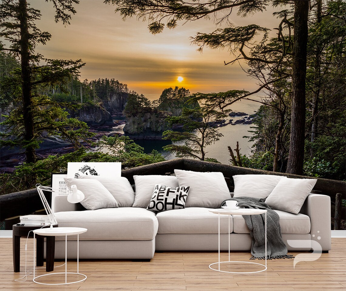 Coastal Forest WALL MURAL Wooden Veranda Wallpaper Forest - Etsy