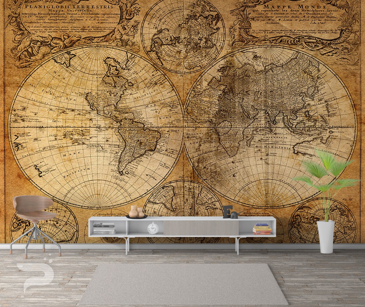 Vintage Map of the World WALL MURAL Old Map Wallpaper - Etsy