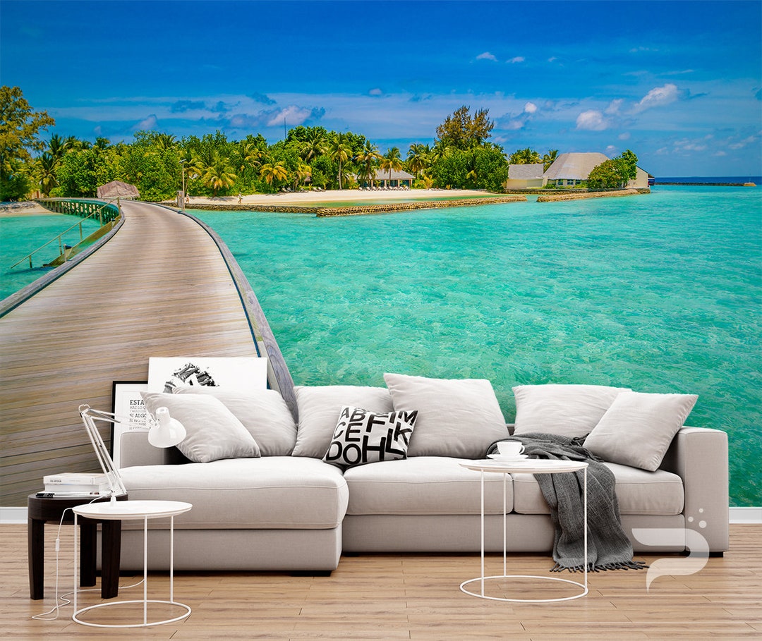 Tropical Island WALL MURAL, Carribean Wallpaper, Travel Wall Mural ...