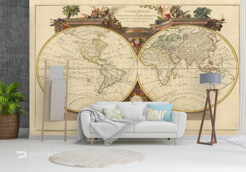 World Map MURAL Vintage World Map WALL MURAL Old Map - Etsy