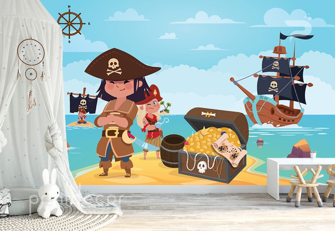 Little Pirates WALLPAPER, Nursery Wallpaper, Ocean Adventure Wall Art ...