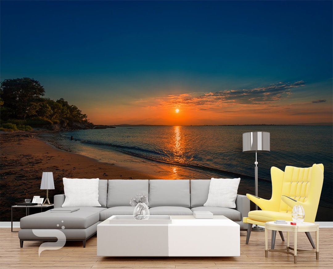 Beach Sunset WALL MURAL, Sea Scenery Wallpaper Mural, Large Wall Mural ...