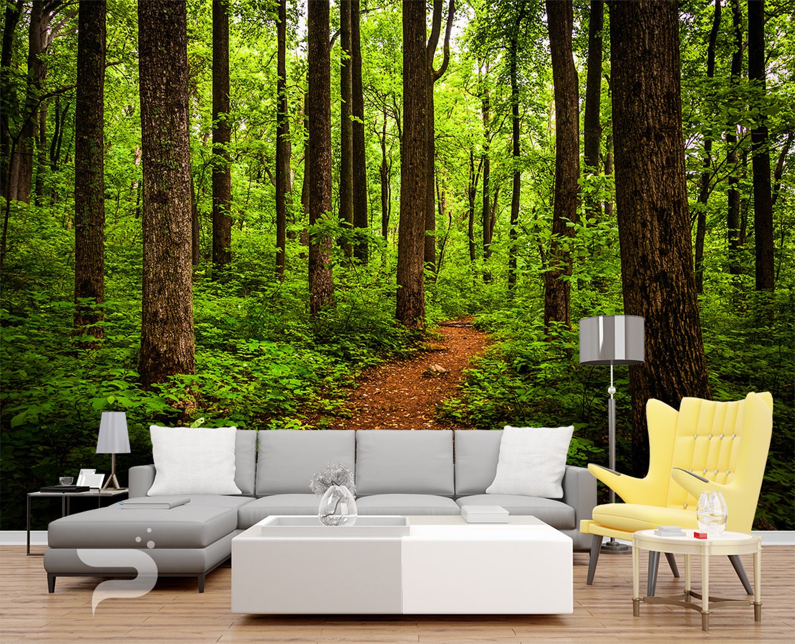 Forest Path WALL MURAL Green Spring Wallpaper Large Wall - Etsy