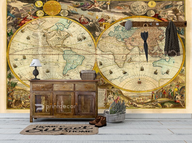 Colorful Old World Map WALL MURAL Old Map Wallpaper Vintage - Etsy
