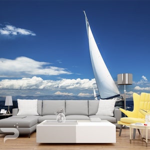 Sailing Yacht WALL MURAL, Sea Ocean Wallpaper, Large Wall Mural, Self ...