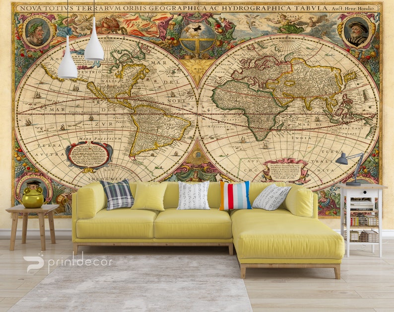Beautiful Old World Map WALL MURAL Colorful Map Wallpaper - Etsy