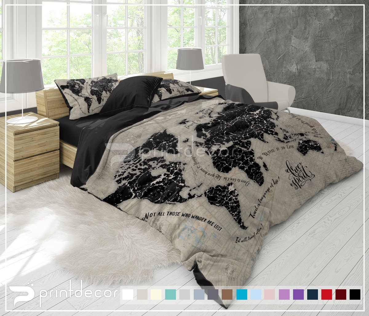 World Map Bedding Free Spirit Map Duvet Cover Set - Etsy
