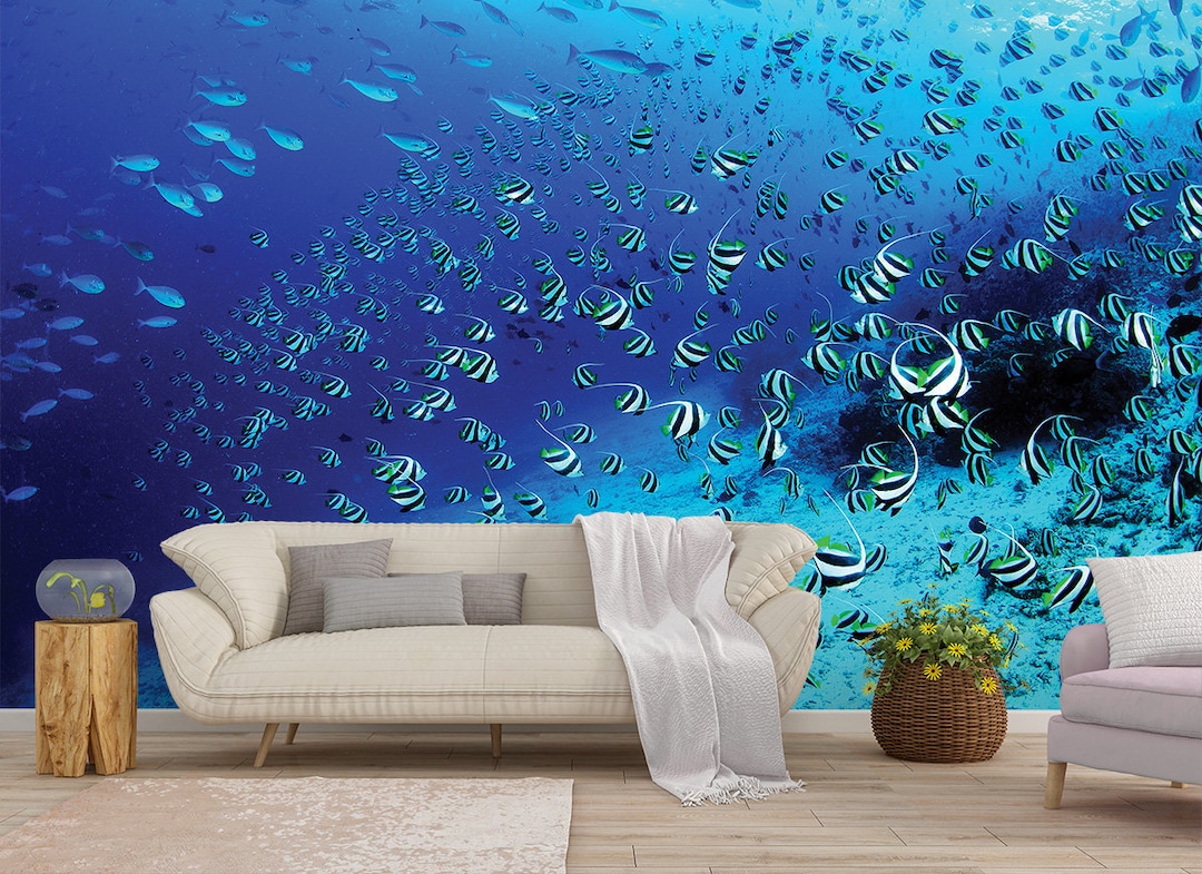 Underwater Fish WALLPAPER MURAL, Coral Reef Wall Mural, Large Wall ...