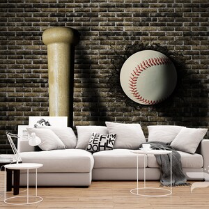 Baseball WALL MURAL, Abstract Sport Wall Covering, Baseball Wall Art ...