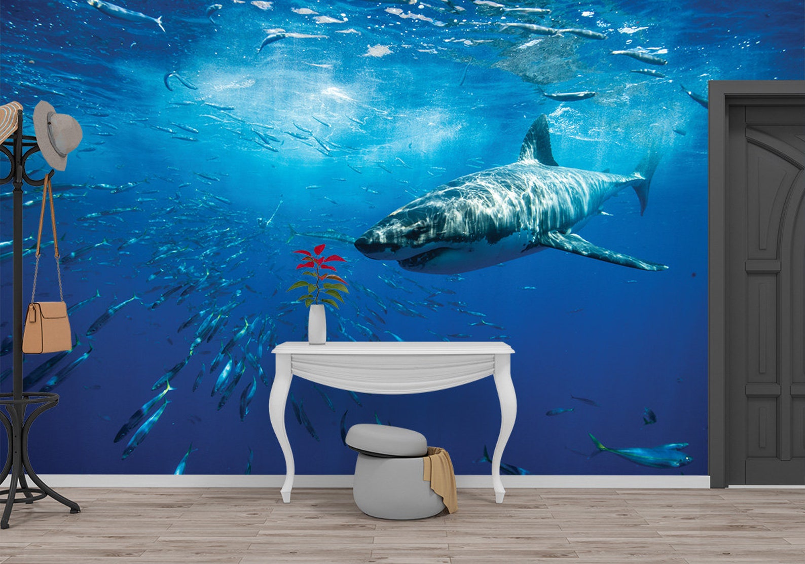 The Shark WALLPAPER MURAL Underwater Wall Mural Large Wall | Etsy