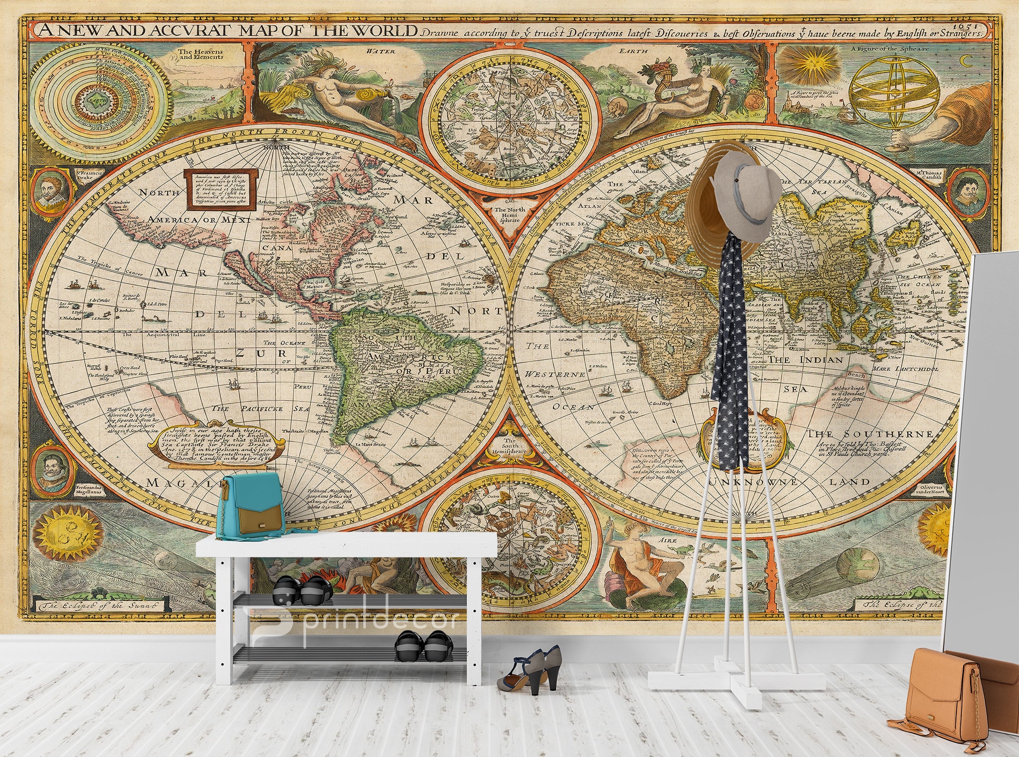 1651 World Map WALL MURAL Vintage World Map Wallpaper Old - Etsy