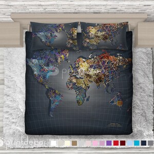 Travel Map Bedding, Boho Adventure Map Duvet Cover Set, Wanderlust ...