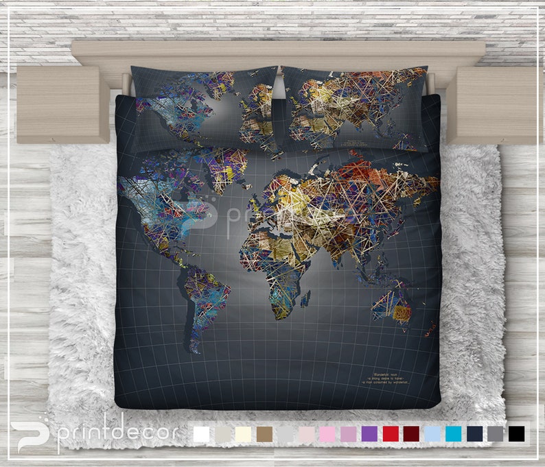 Travel Map Bedding Boho Adventure Map Duvet Cover Set | Etsy