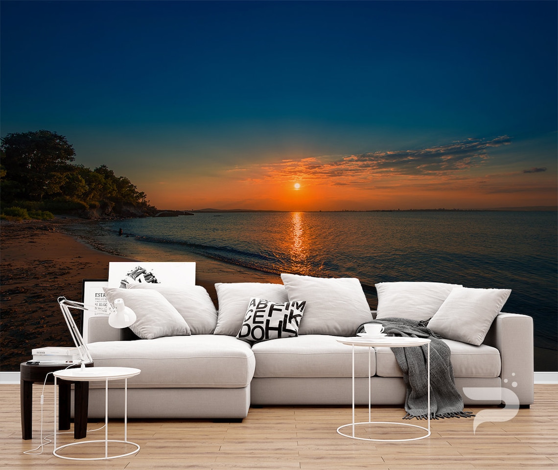 Beach Sunset WALL MURAL Sea Scenery Wallpaper Mural Large - Etsy