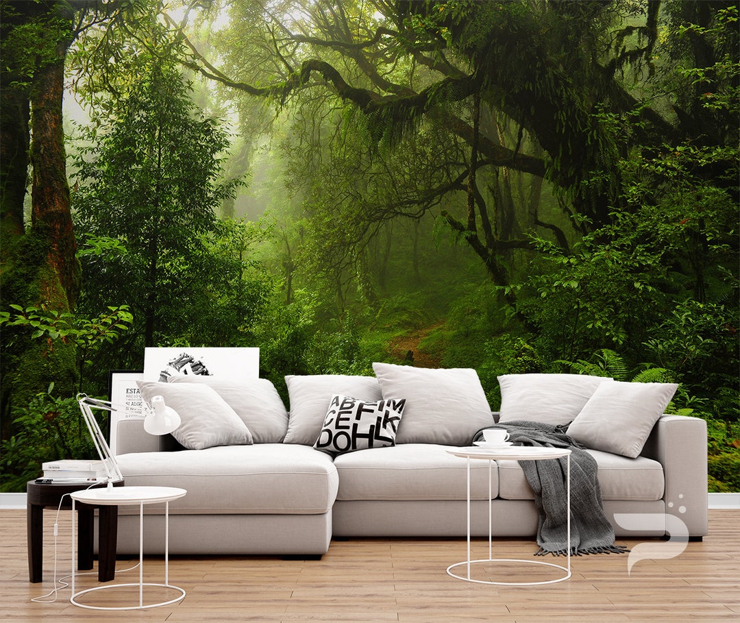 Enchanted Forest WALL MURAL, Green Forest Wallpaper, Large Wall Mural ...