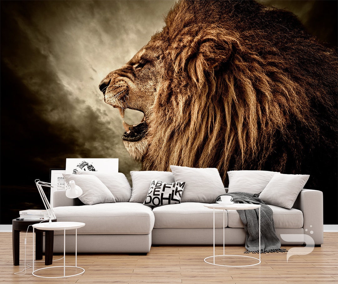Lion Head WALL MURAL, Tiger Wall Covering, Big Cat Wall Art Print ...