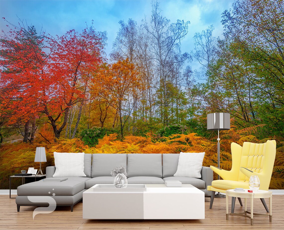 Colorful Forest WALL MURAL Forest Wallpaper Mural Large Wall - Etsy