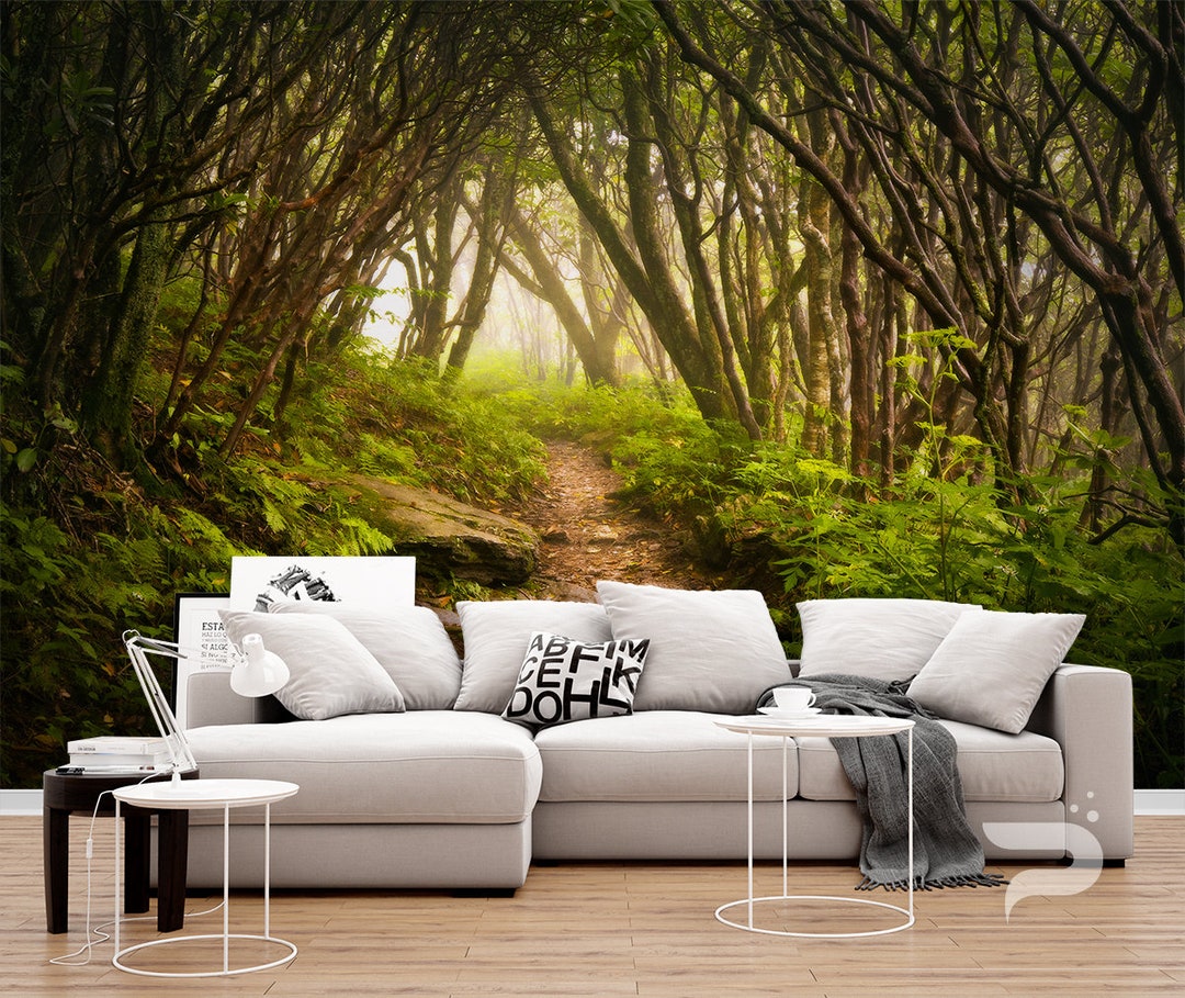 Magical Forest WALL MURAL, Green Forest Wallpaper, Large Wall Mural ...