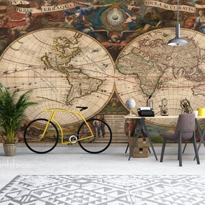 Beautiful Old World Map MURAL, Vintage Map of the World WALL MURAL, Old ...
