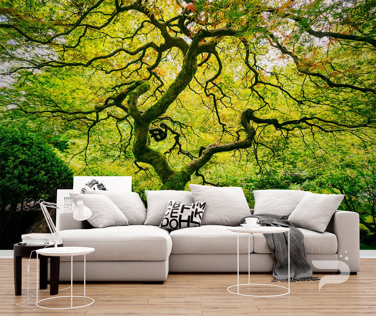 The Curvy Tree WALL MURAL Autumn Tree Wallpaper Large Wall - Etsy