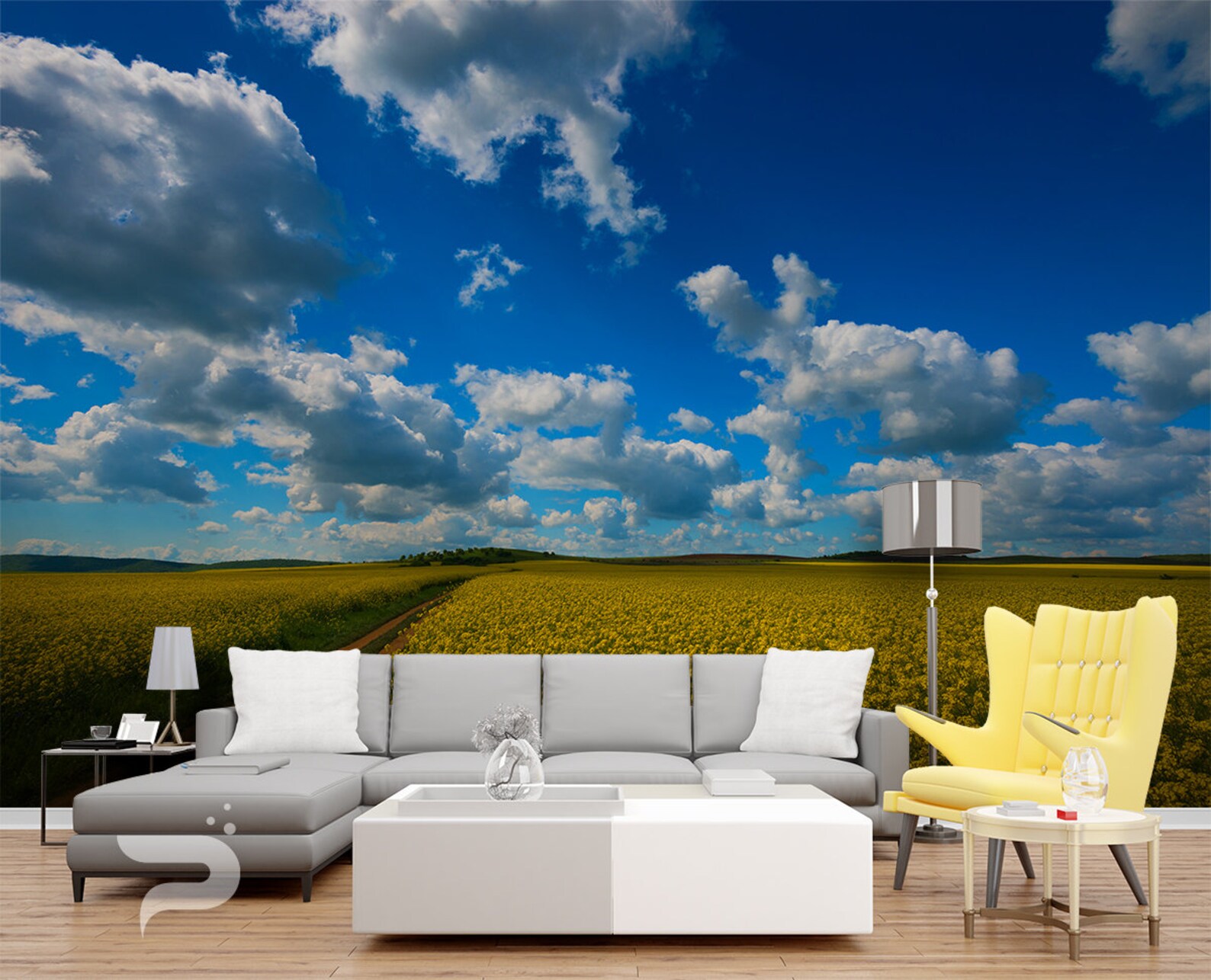 Yellow Countryside WALL MURAL Spring Wallpaper Mural Large | Etsy