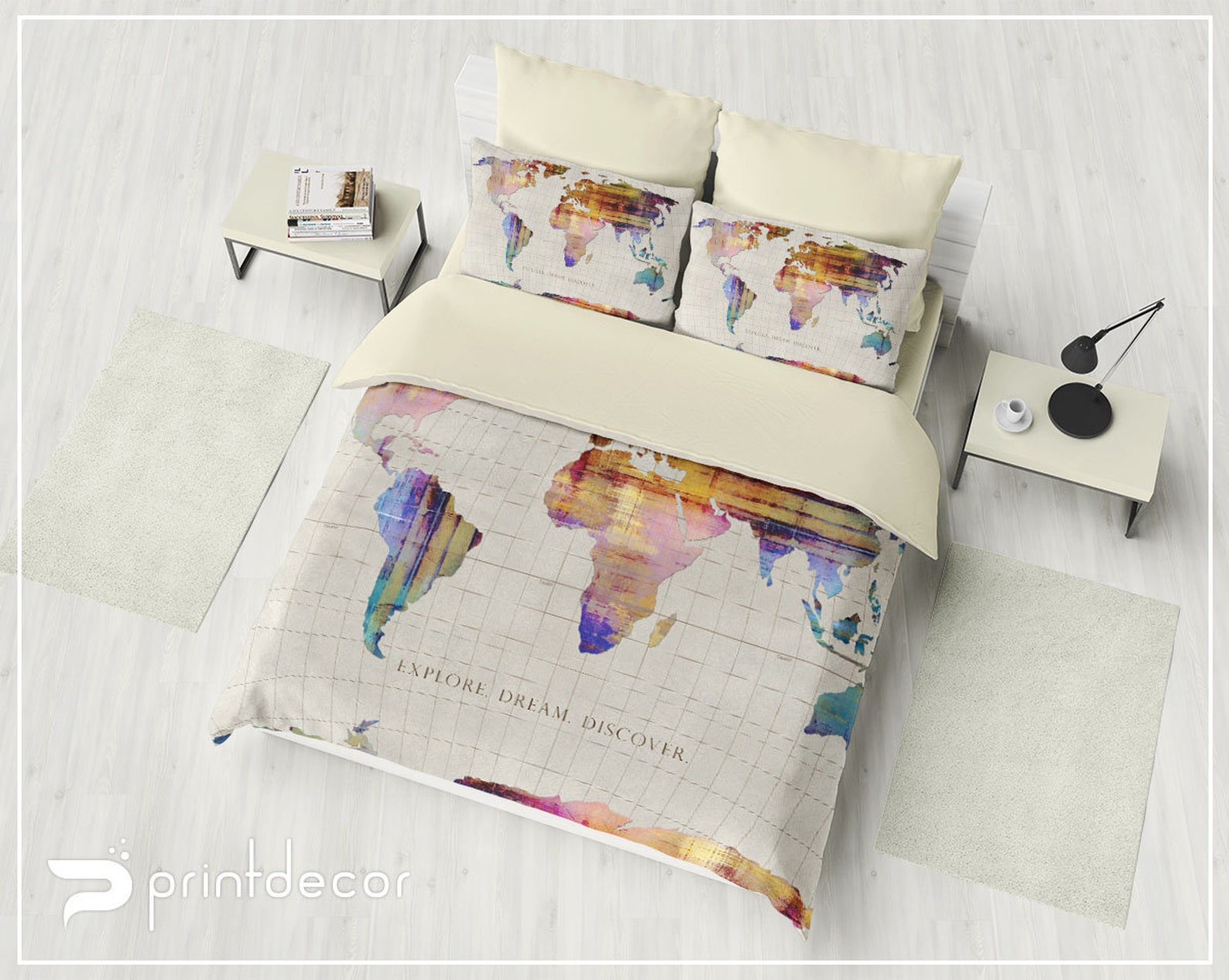 Travel Map Bedding Boho Adventure Map Duvet Cover Set Grunge - Etsy