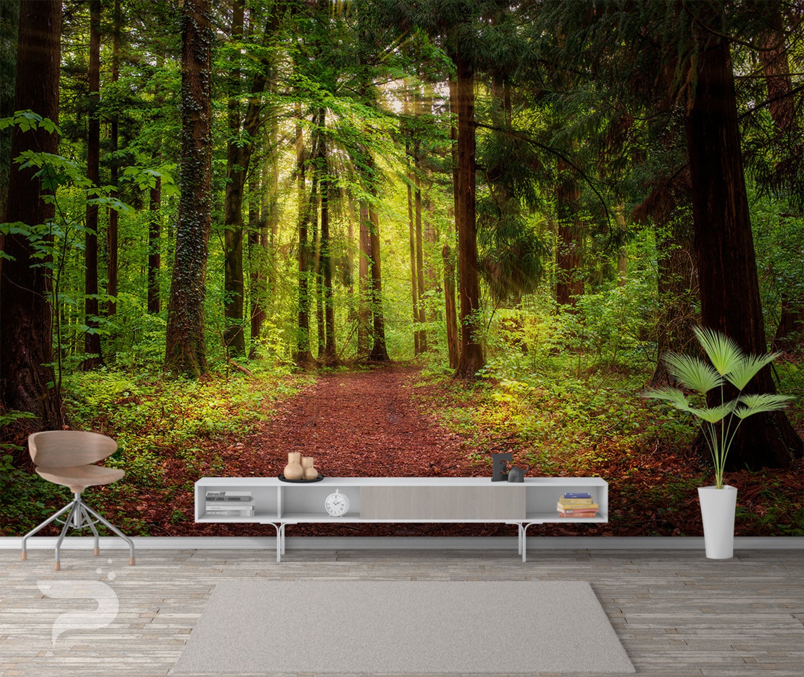 Forest Sunrays WALL MURAL Forest Morning Wallpaper Mountain | Etsy