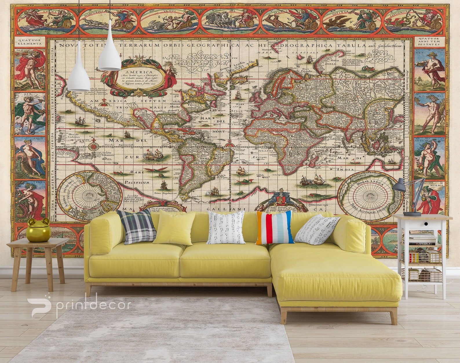 Colorful Map of the World MURAL Vintage World Map WALL MURAL - Etsy