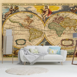 Old World Map WALL MURAL, Vintage World Map Wallpaper, Beautiful ...