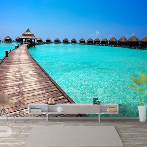 Maldives Paradise WALL MURAL, Ocean Wall Covering, White Sands Wall Art ...