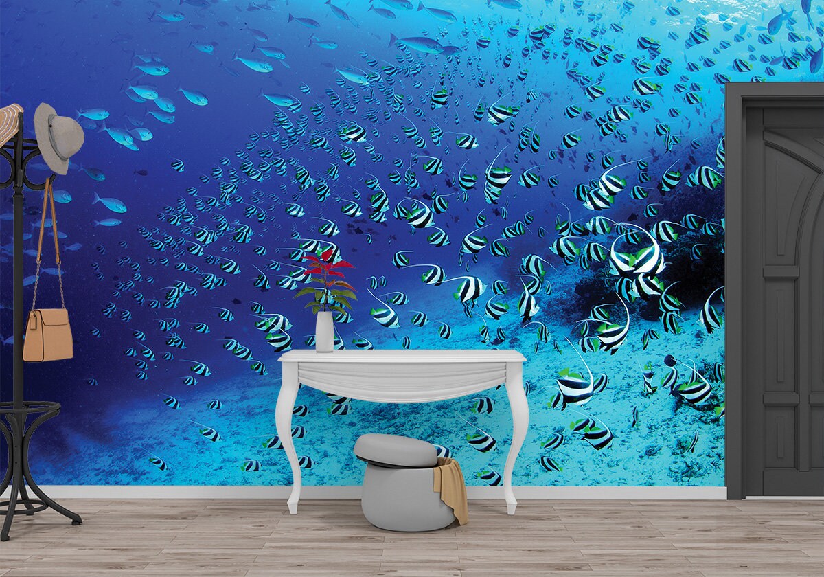 Underwater Fish WALLPAPER MURAL Coral Reef Wall Mural Large | Etsy