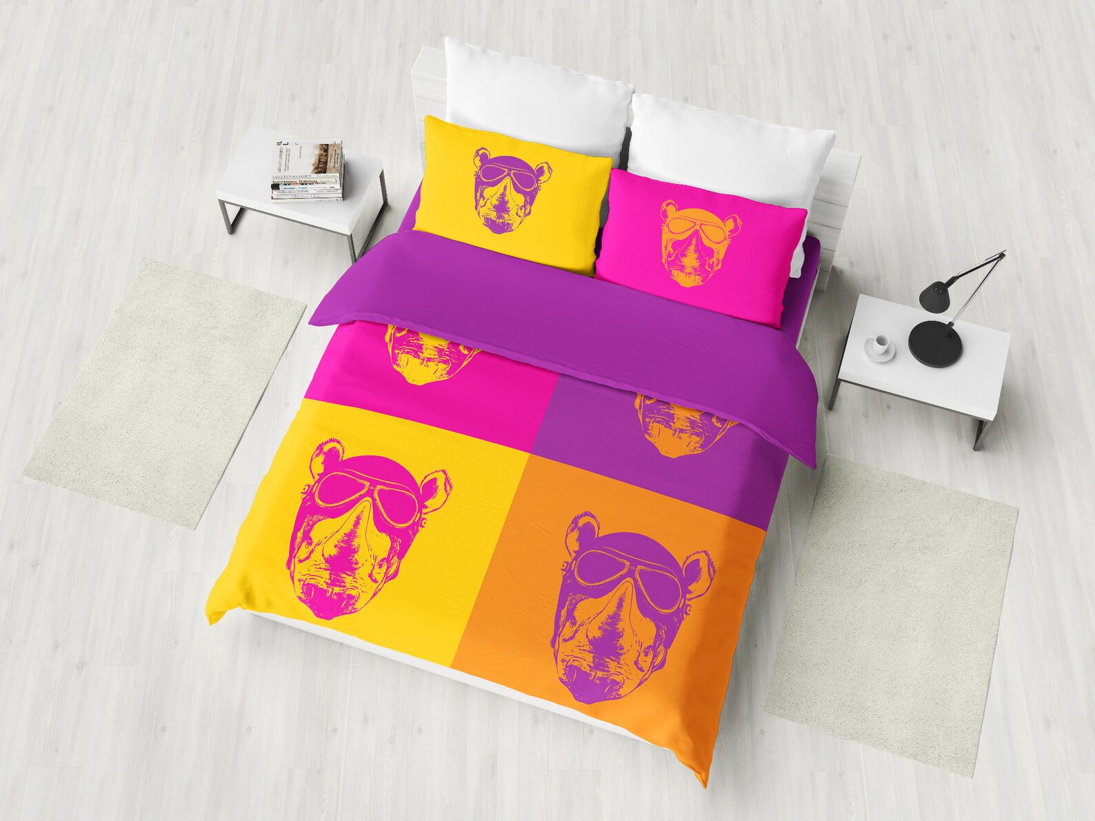 Pop Art Bedding Set Retro Duvet Cover Set Rhino Pop Art | Etsy