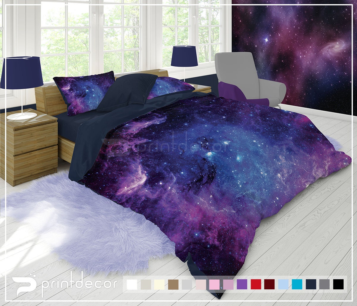 Purple Nebula Bedding Set Galaxy Duvet Cover Set Deep Space - Etsy