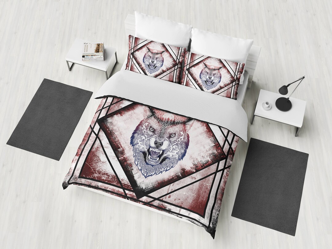 Totem Wolf Bedding Set Vintage Animal Duvet Cover Set Boho - Etsy