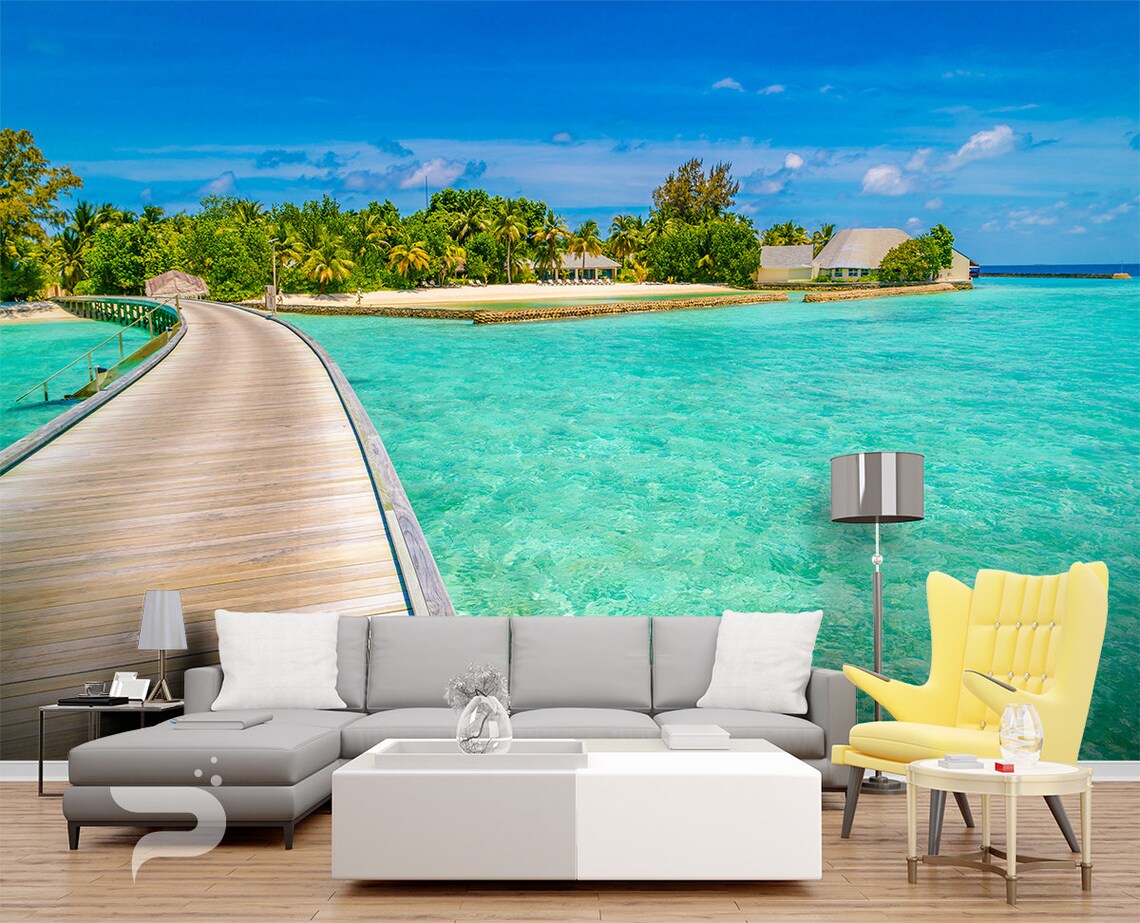 Tropical Island WALL MURAL Carribean Wallpaper Travel Wall - Etsy