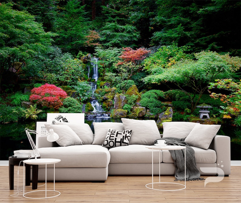 Japanese Garden WALL MURAL Spring Lake Wallpaper Green - Etsy