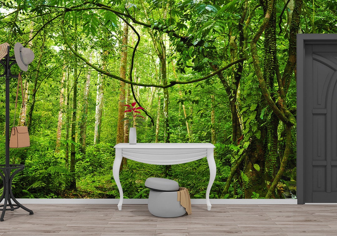 Jungle Adventure WALLPAPER MURAL, Tropical Forest Wall Mural, Large ...