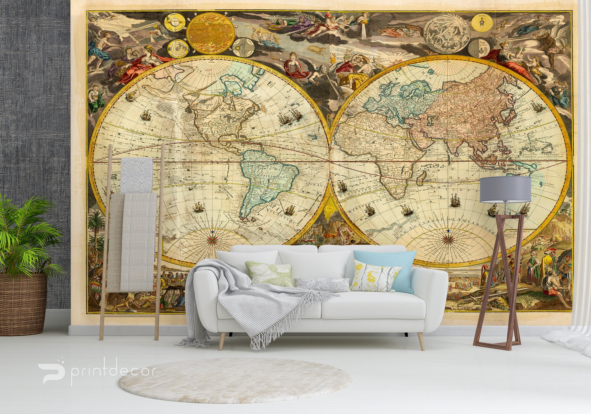 Colorful Old World Map WALL MURAL Old Map Wallpaper Vintage | Etsy