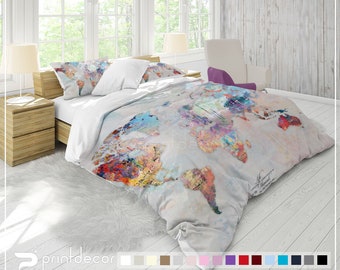 World Map Bedding Watercolor Map Duvet Cover Set | Etsy