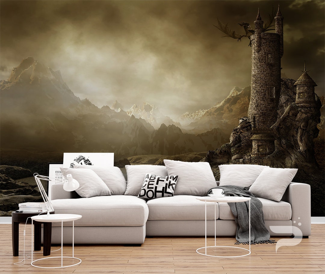 The Dark Castle WALL MURAL, Dragon Wall Covering, Abstract Wall Art ...