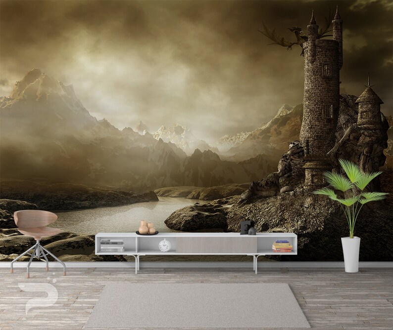 The Dark Castle WALL MURAL Dragon Wall Covering Abstract - Etsy