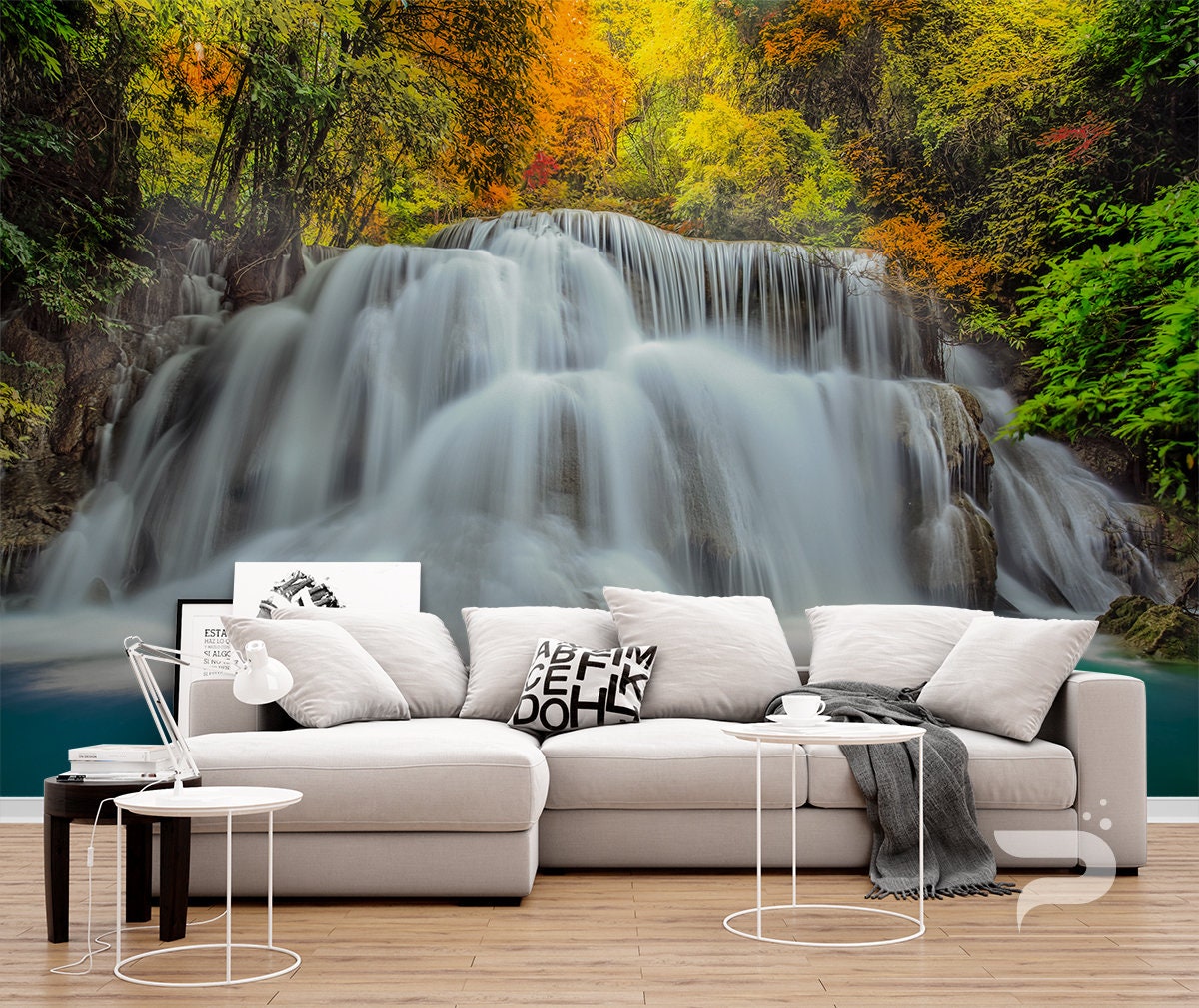 Autumn Waterfall WALL MURAL Forest Wall Covering Colorful - Etsy